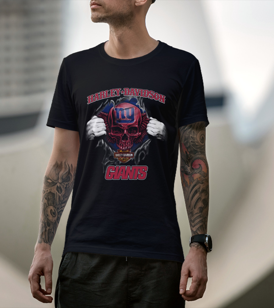 Harley Davidson New York Giants Skull Nfl T-Shirt