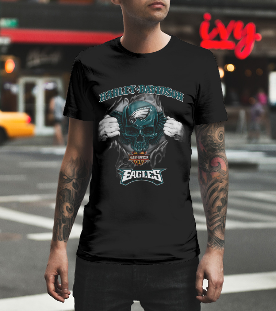 Harley Davidson Nfl Skull Philadelphia Eagles T-Shirt