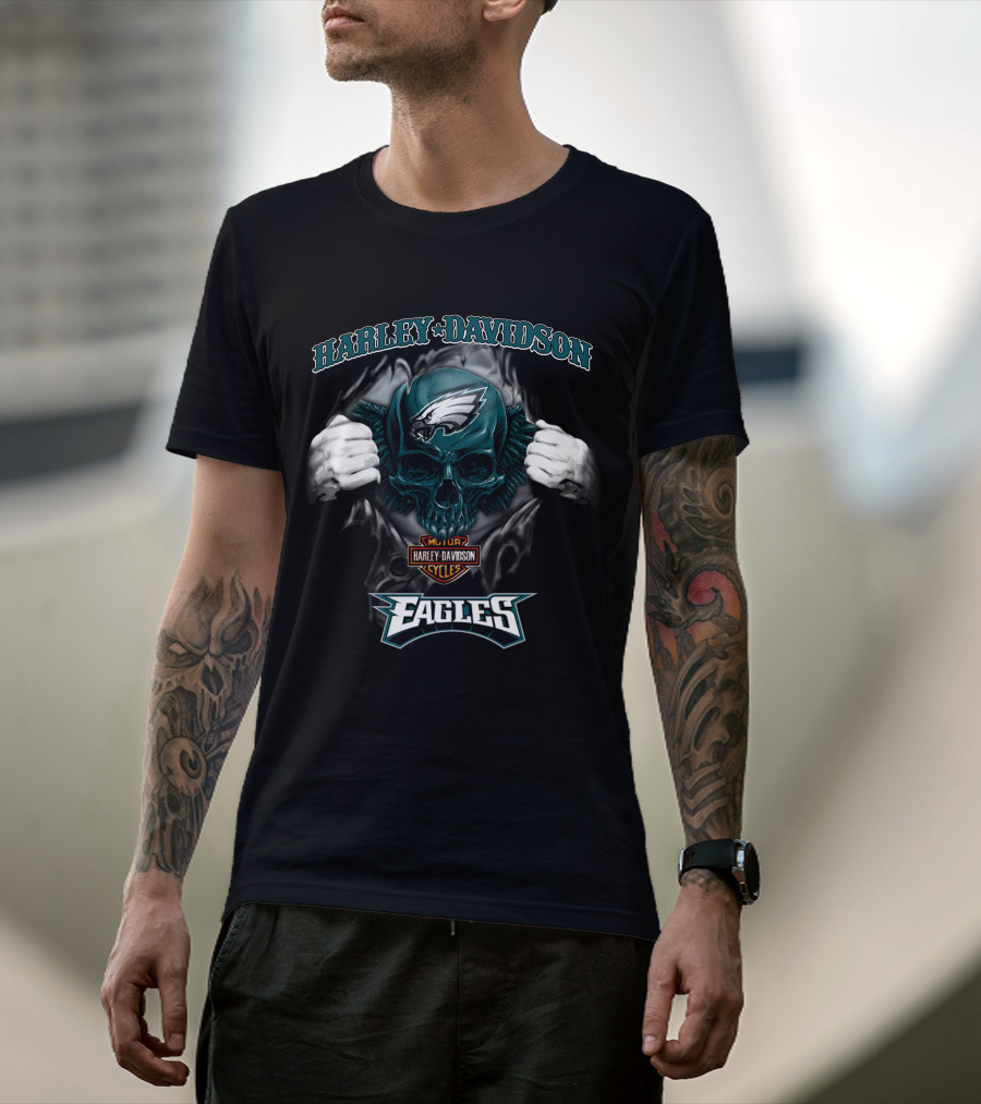 Harley Davidson Nfl Skull Philadelphia Eagles T-Shirt
