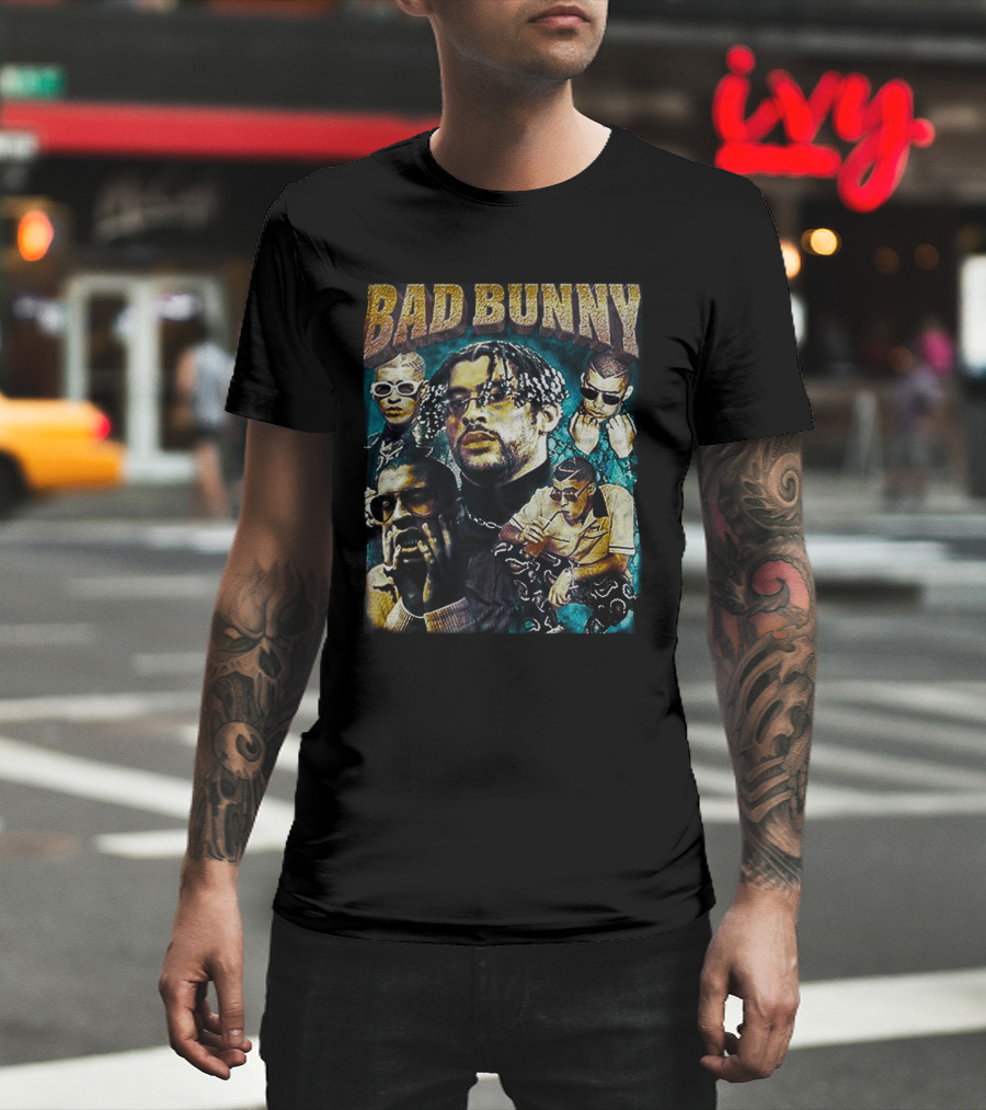 BAD BUNNY Multi-Image Portrait Collage Fan T-Shirt