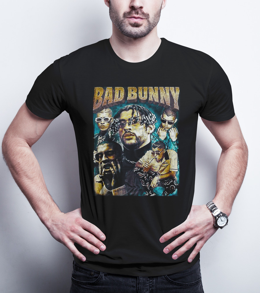 BAD BUNNY Multi-Image Portrait Collage Fan T-Shirt