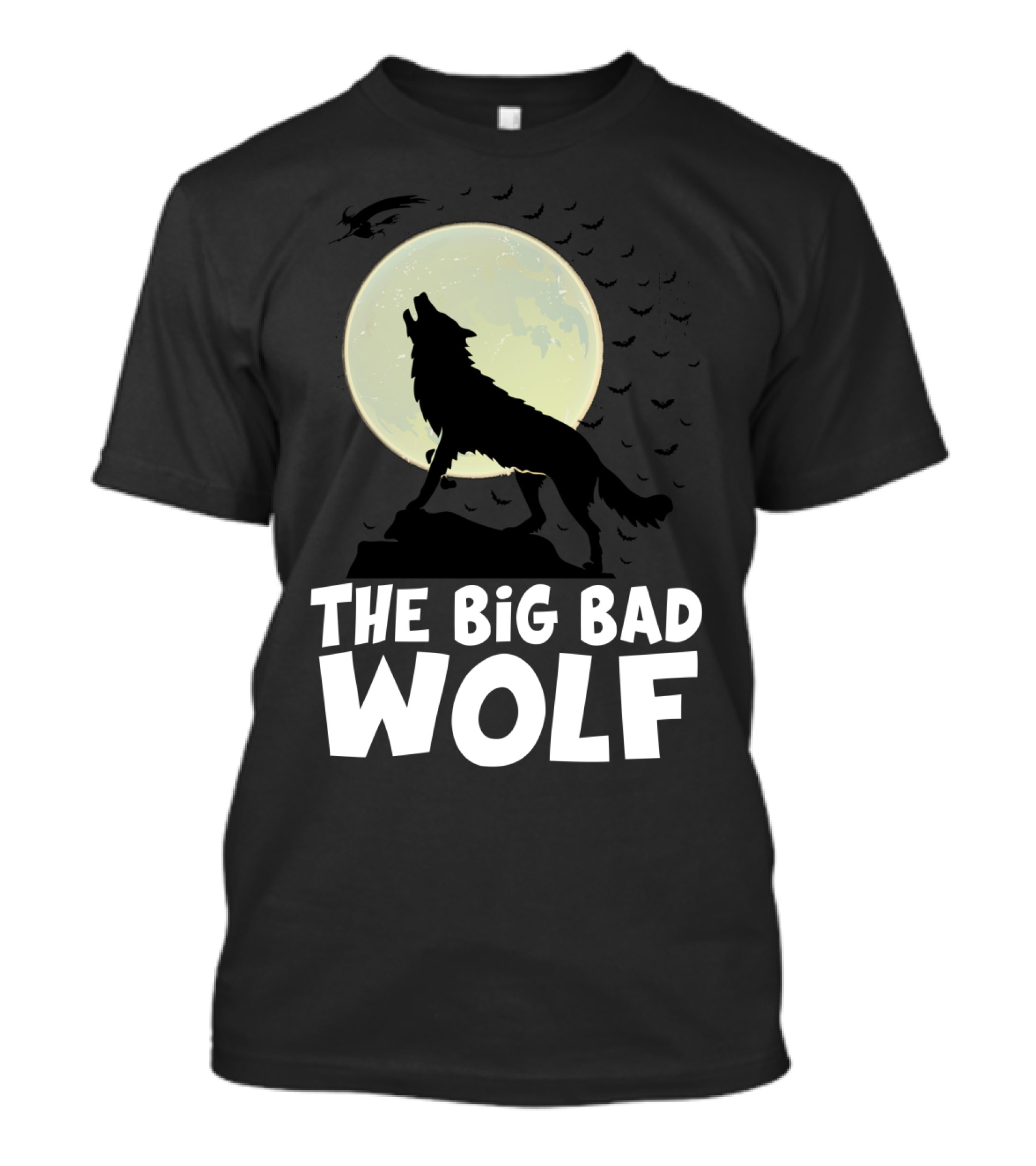 The Big Bad Wolf Howling At Moon With Flying Bat Halloween T-Shirt