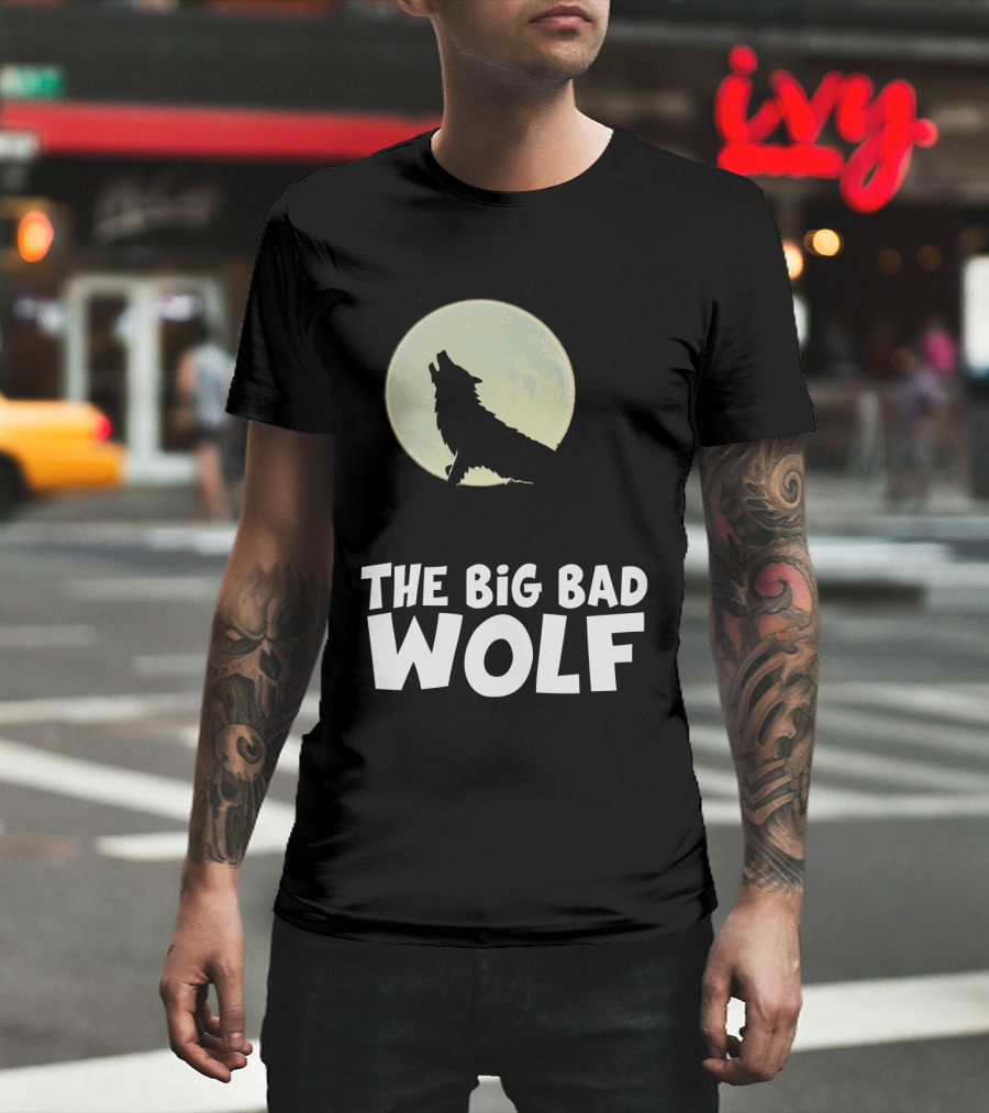 The Big Bad Wolf Howling At Moon With Flying Bat Halloween T-Shirt