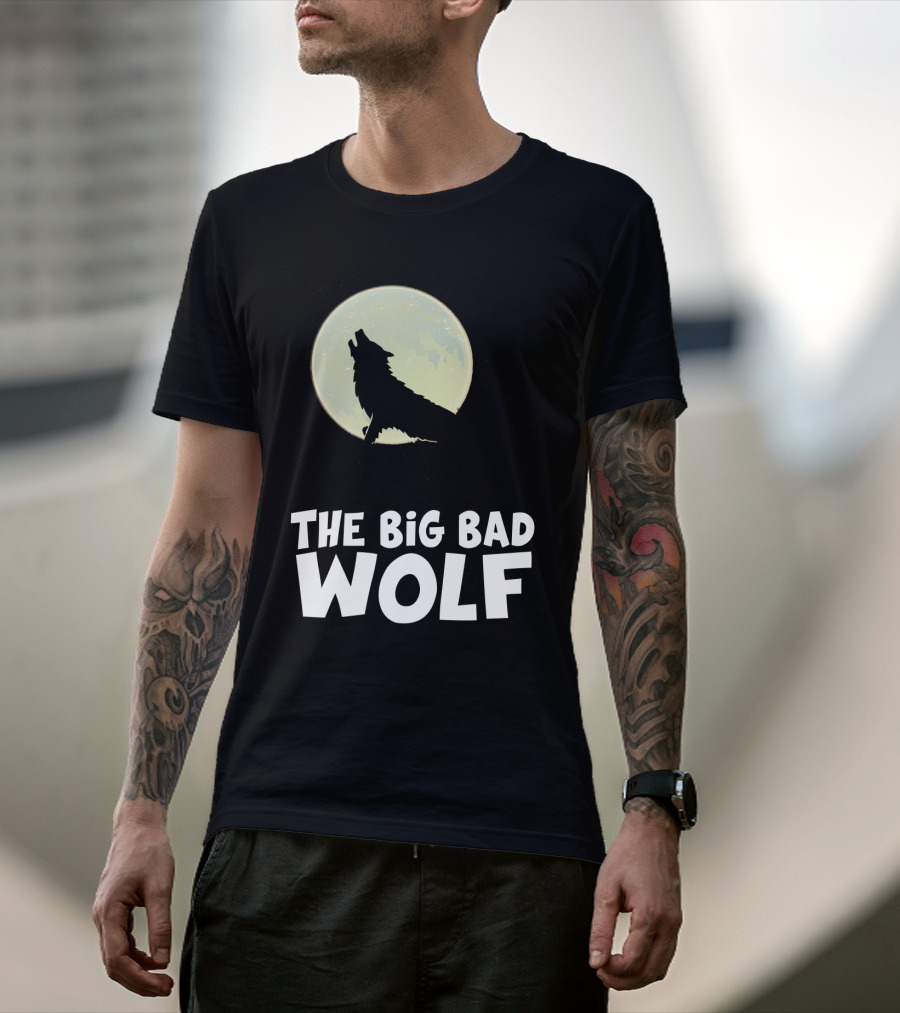 The Big Bad Wolf Howling At Moon With Flying Bat Halloween T-Shirt