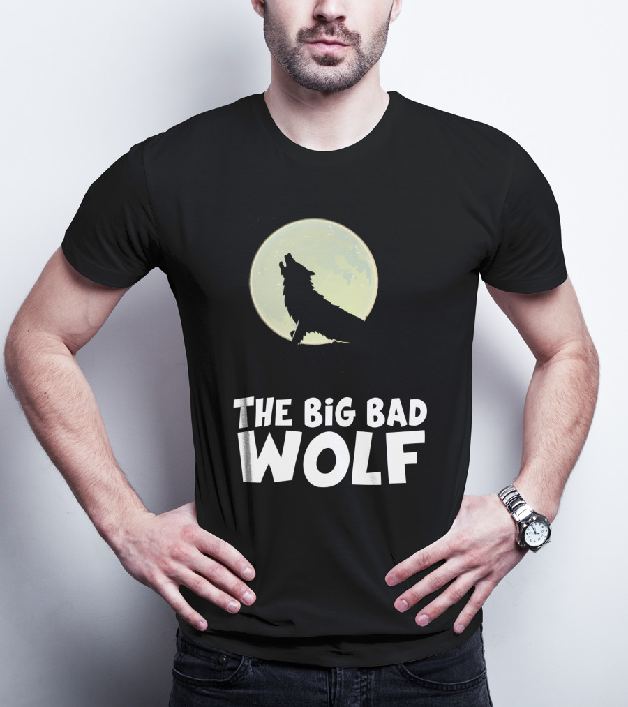 The Big Bad Wolf Howling At Moon With Flying Bat Halloween T-Shirt