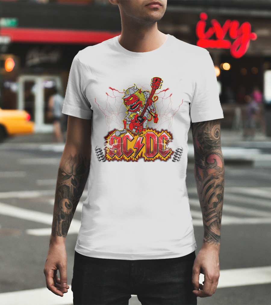 AC DC Fan Logo With Rock Devil Playing Guitar T-Shirt