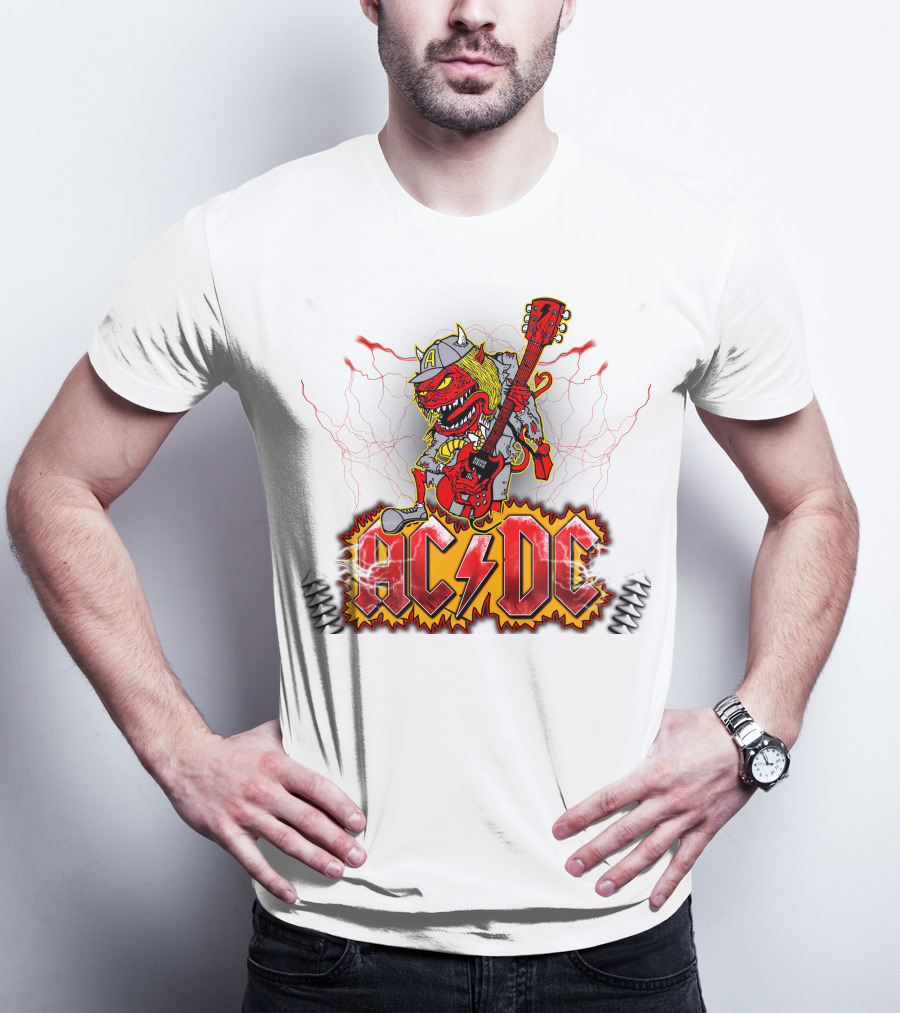 AC DC Fan Logo With Rock Devil Playing Guitar T-Shirt