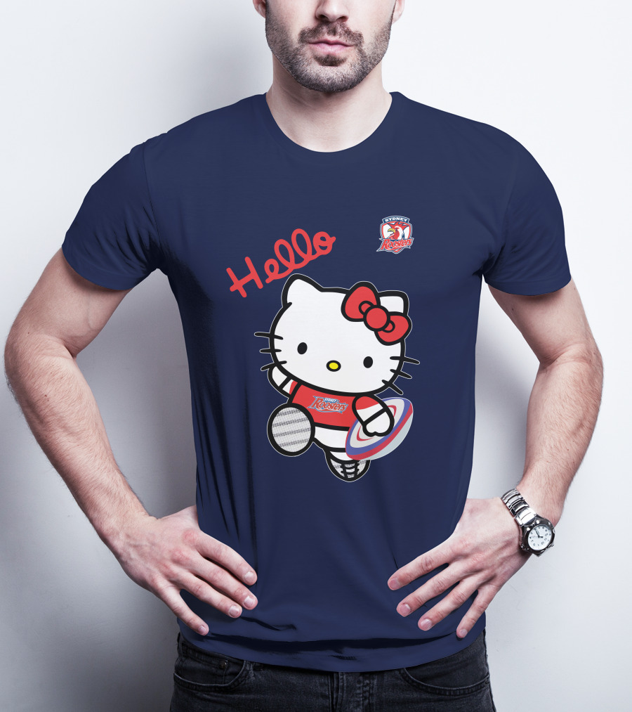 Hello Kitty Sydney Roosters NRL001 Red Bow Rugby Character T-Shirt