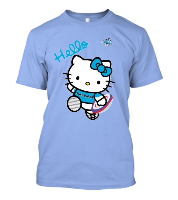 NRL1005 Cronulla Sutherland Sharks Hello Kitty Rugby Player T-Shirt
