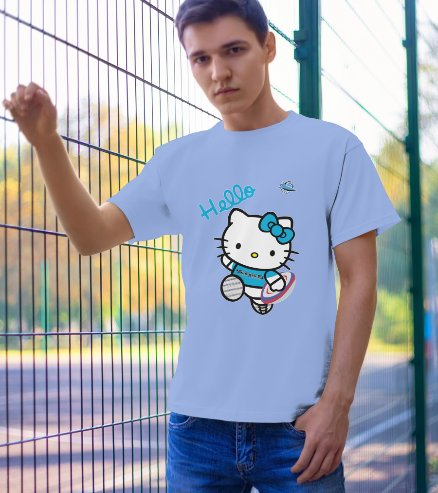 NRL1005 Cronulla Sutherland Sharks Hello Kitty Rugby Player T-Shirt