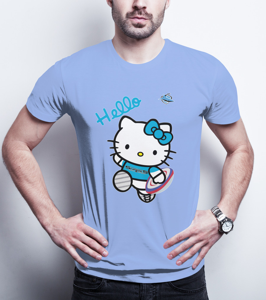 NRL1005 Cronulla Sutherland Sharks Hello Kitty Rugby Player T-Shirt