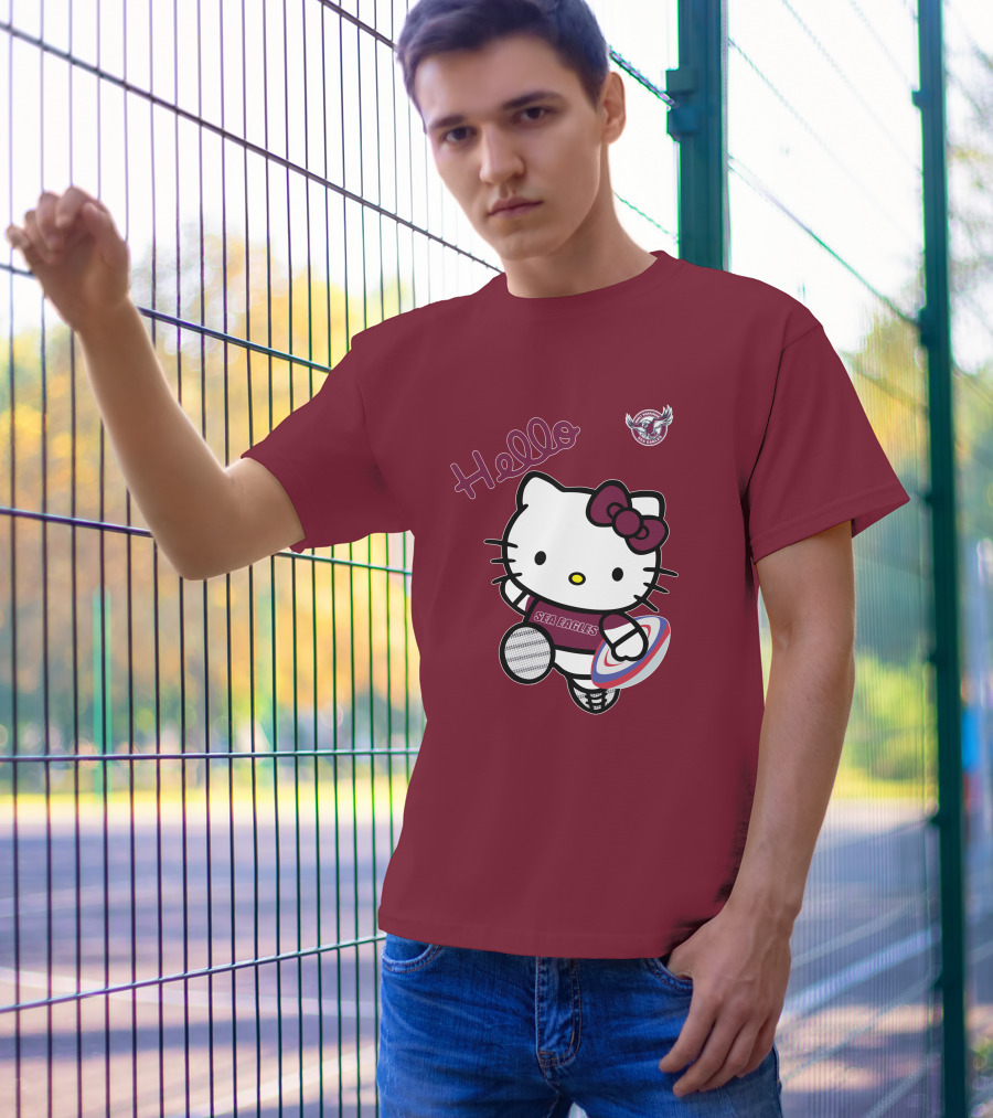 NRL1007 Manly Warringah Sea Eagles Hello Kitty Rugby Fan T-Shirt