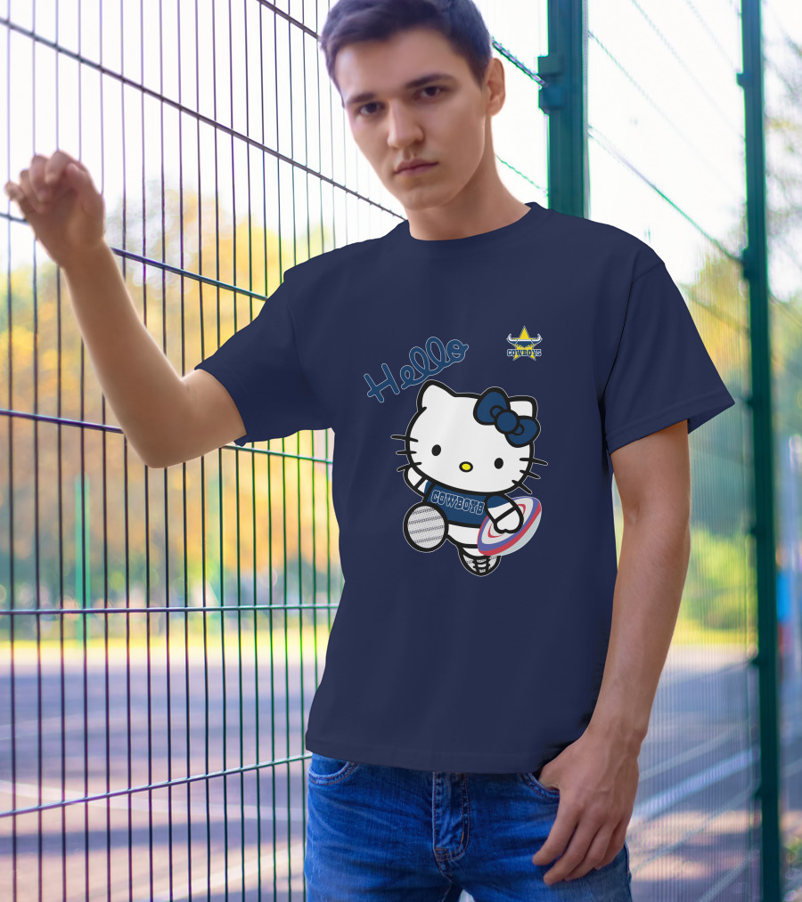 Hello Kitty North Queensland Cowboys Crossover With Rugby Ball T-Shirt