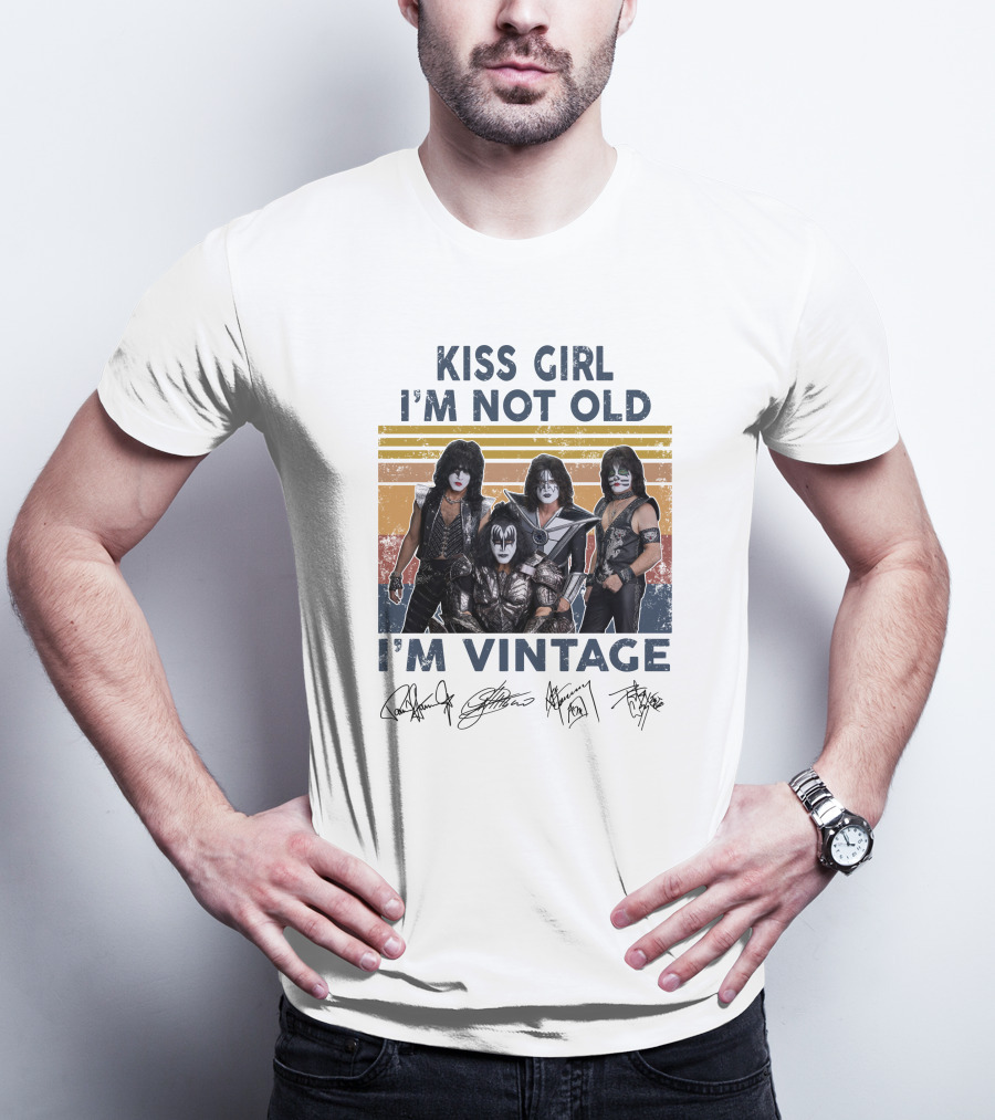 Kiss Girl I'm Not Old I'm Vintage Band Members Autographed Signature T-Shirt
