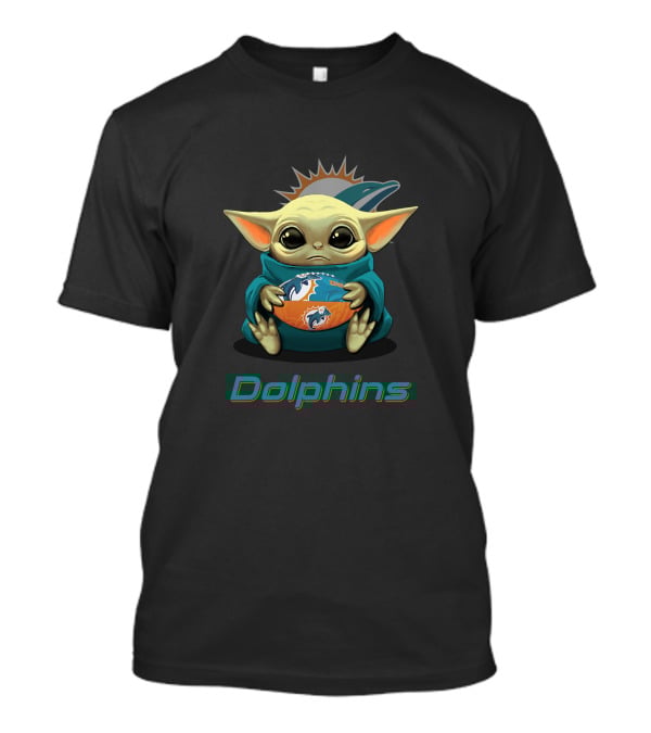 Miami Dolphins Baby Yoda Holding Dolphins Football T-Shirt