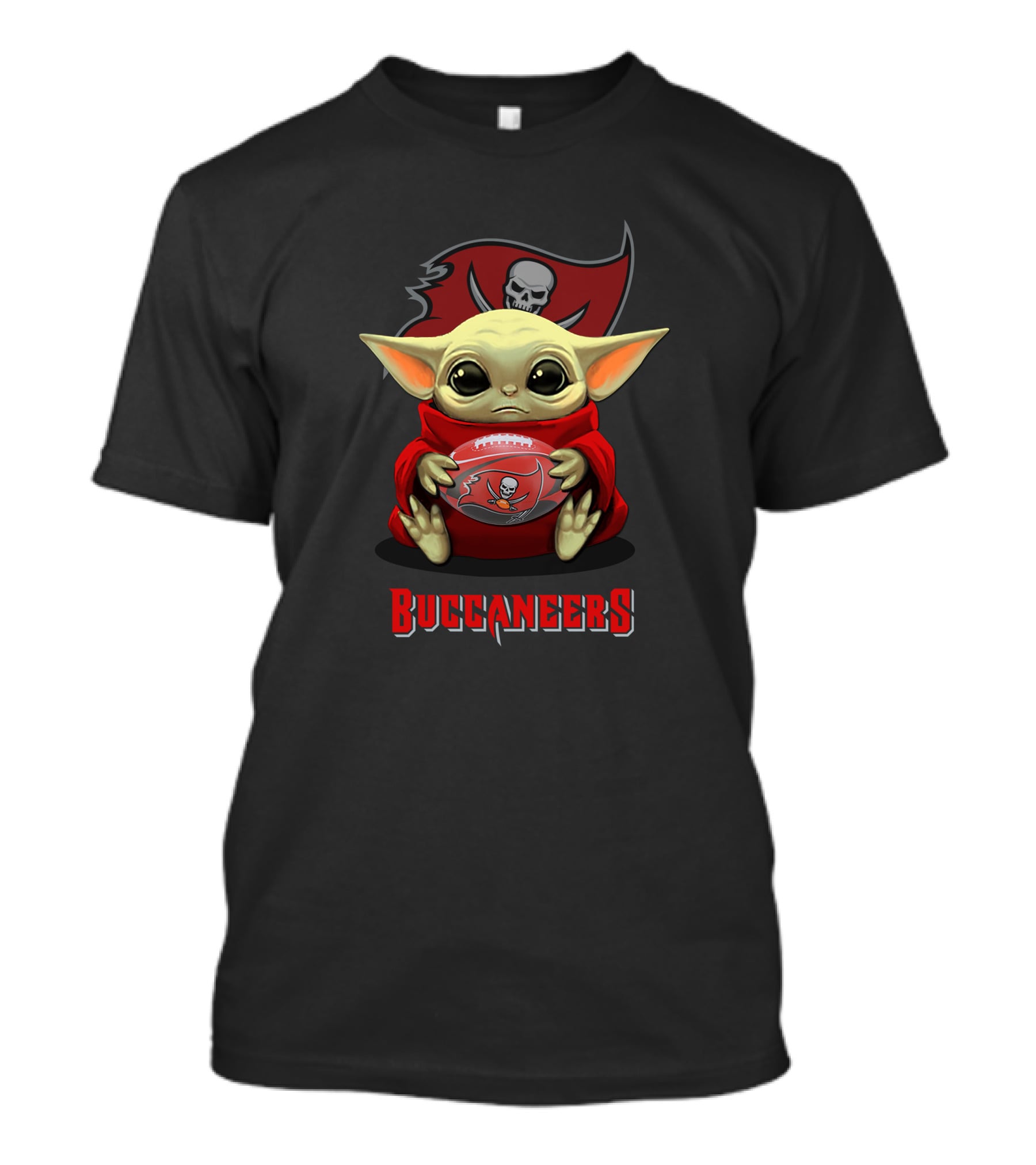 Buccaneers Baby Yoda Holding Tampa Bay Football Helmet T-Shirt
