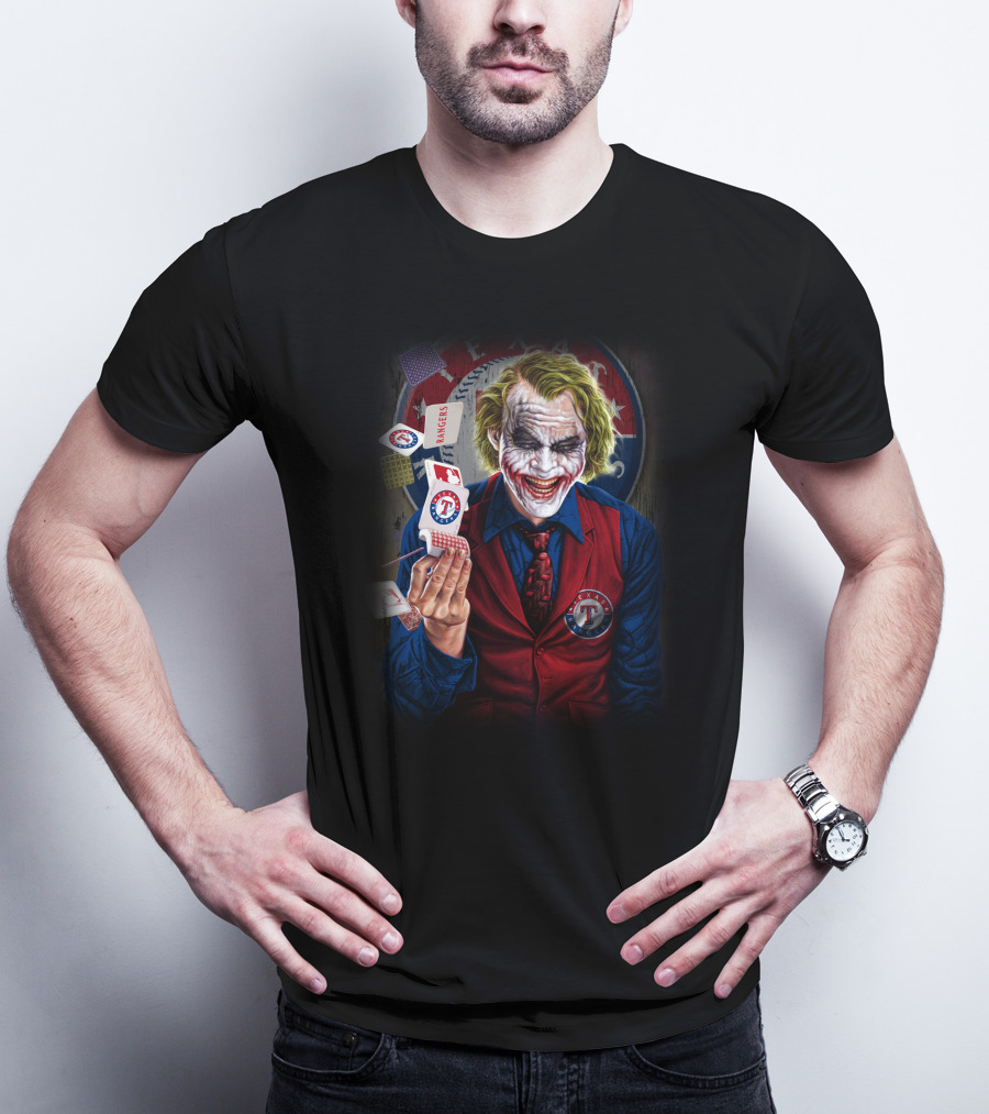 Texas Rangers Joker Playing Cards Iconic Clown Face T-Shirt