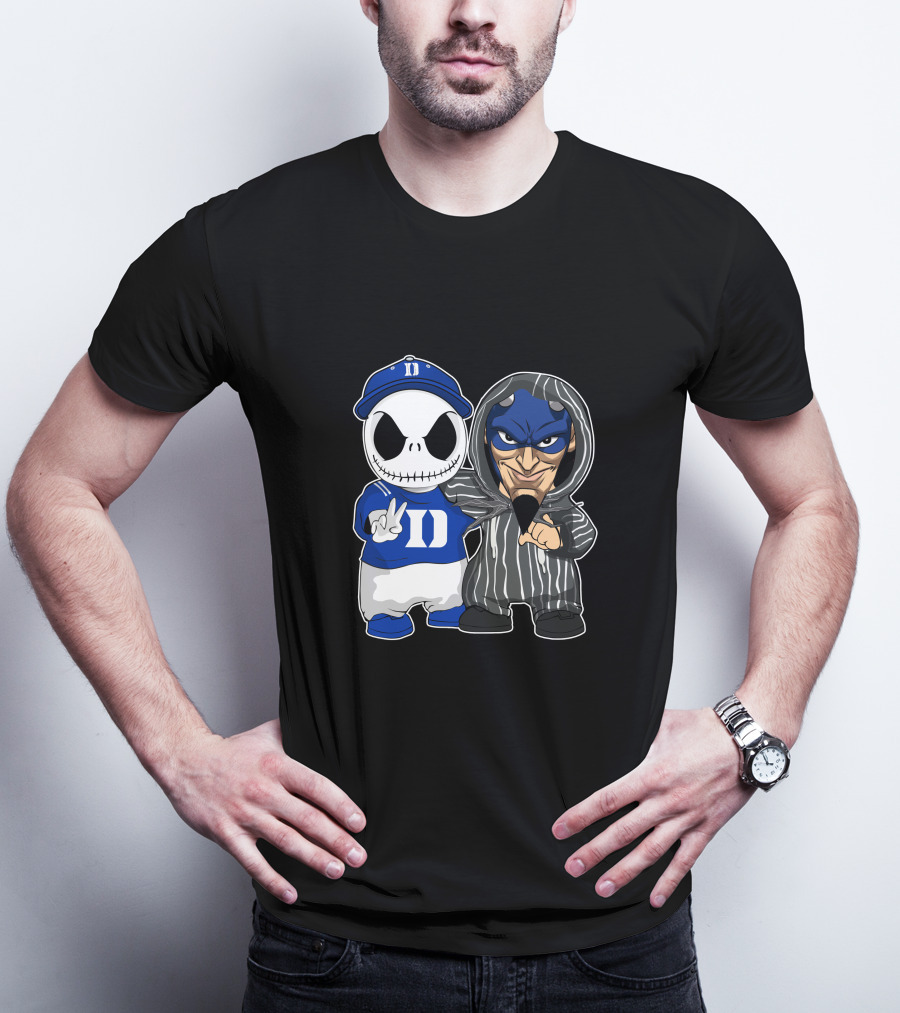 Duke Blue Devils Jack Skellington And Character In Striped T-Shirt