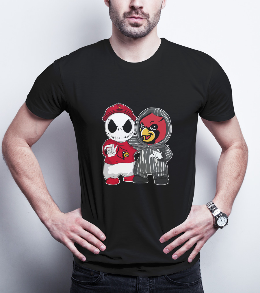 Louisville Cardinals Jack Skellington And Cardinal Mascot Duo T-Shirt
