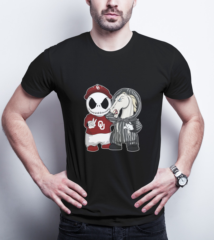 Oklahoma Sooners Jack Skellington And Nightmare Horse Team-Up T-Shirt