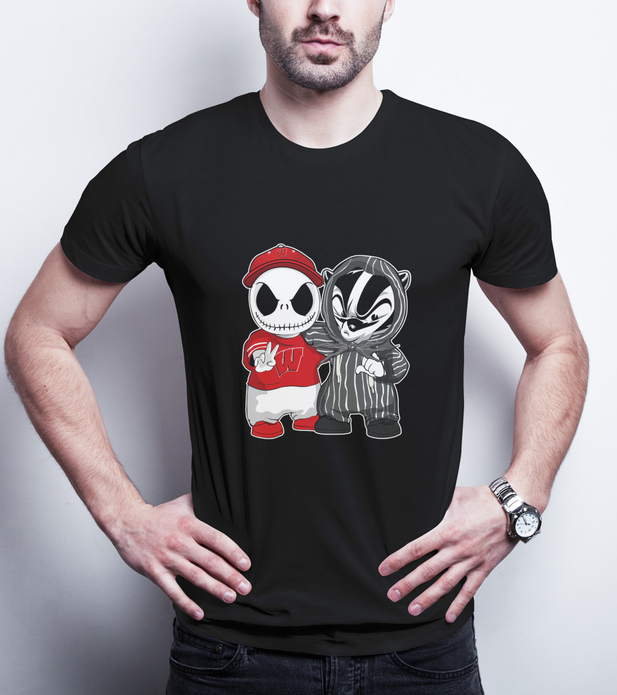 Wisconsin Badgers Jack Skellington And Bucky Badger Crossover T-Shirt