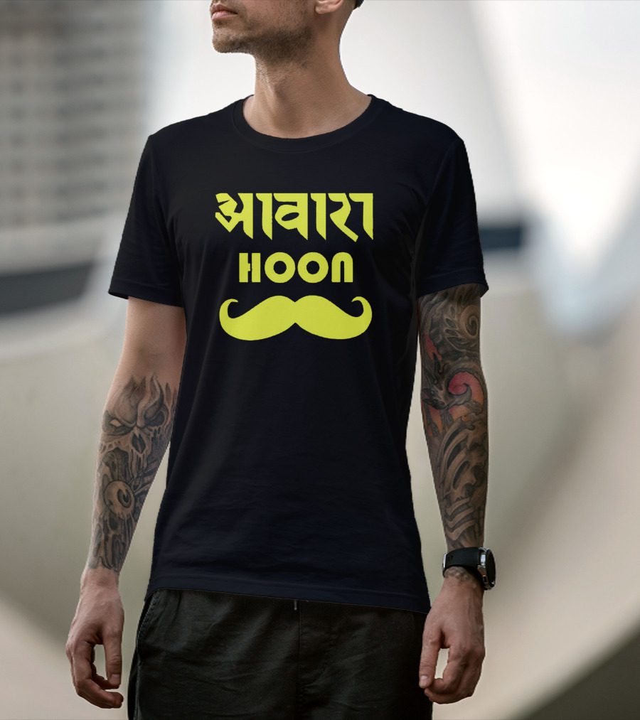 Awaara Hoon Hindi Text With Yellow Moustache T-Shirt