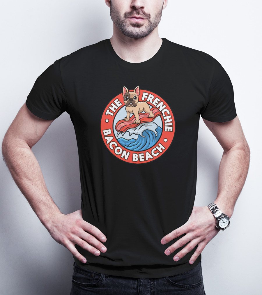 The Frenchie Bacon Beach Surf Wave T-Shirt