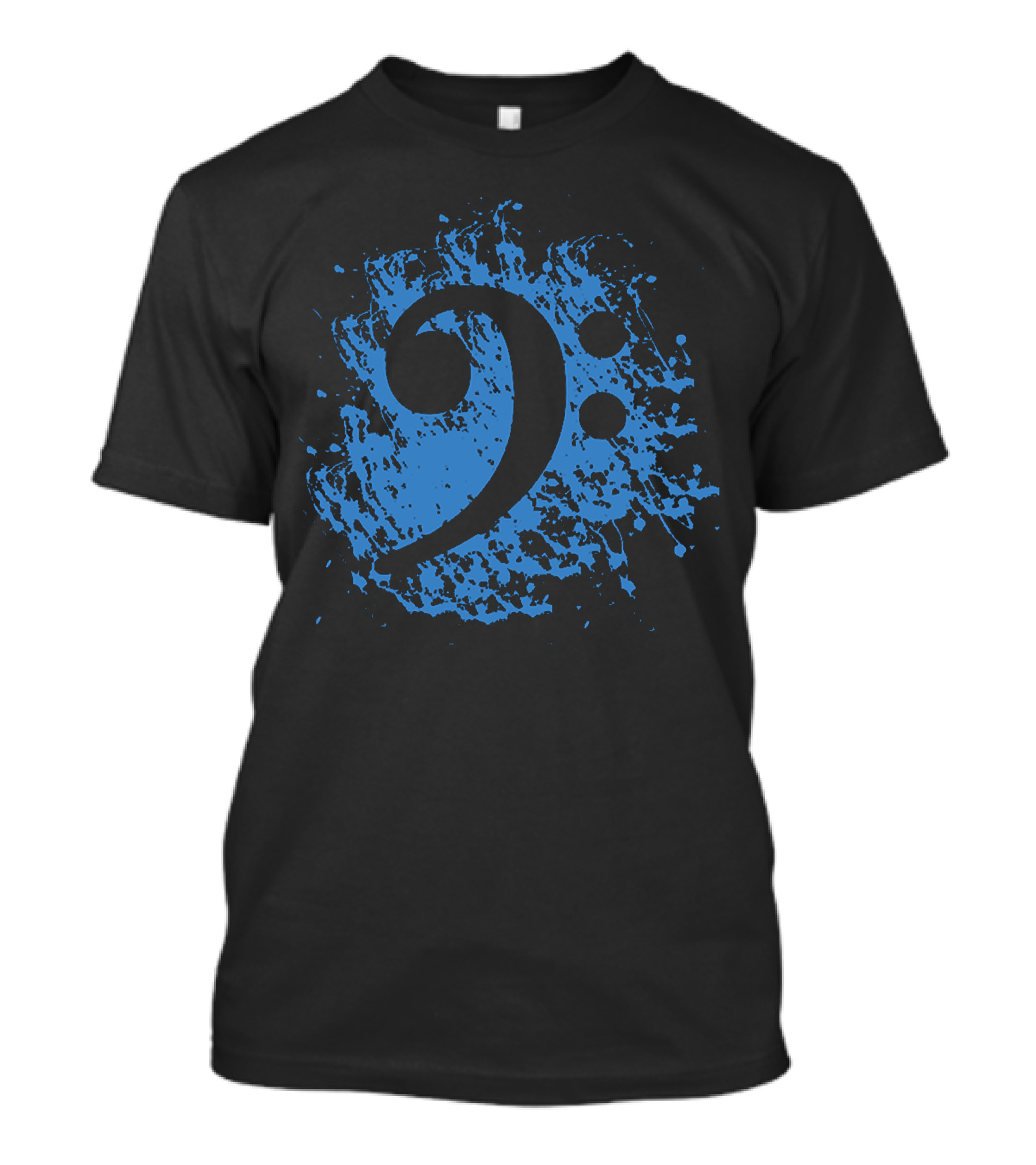 Bass Clef On Blue Splatter Background T-Shirt