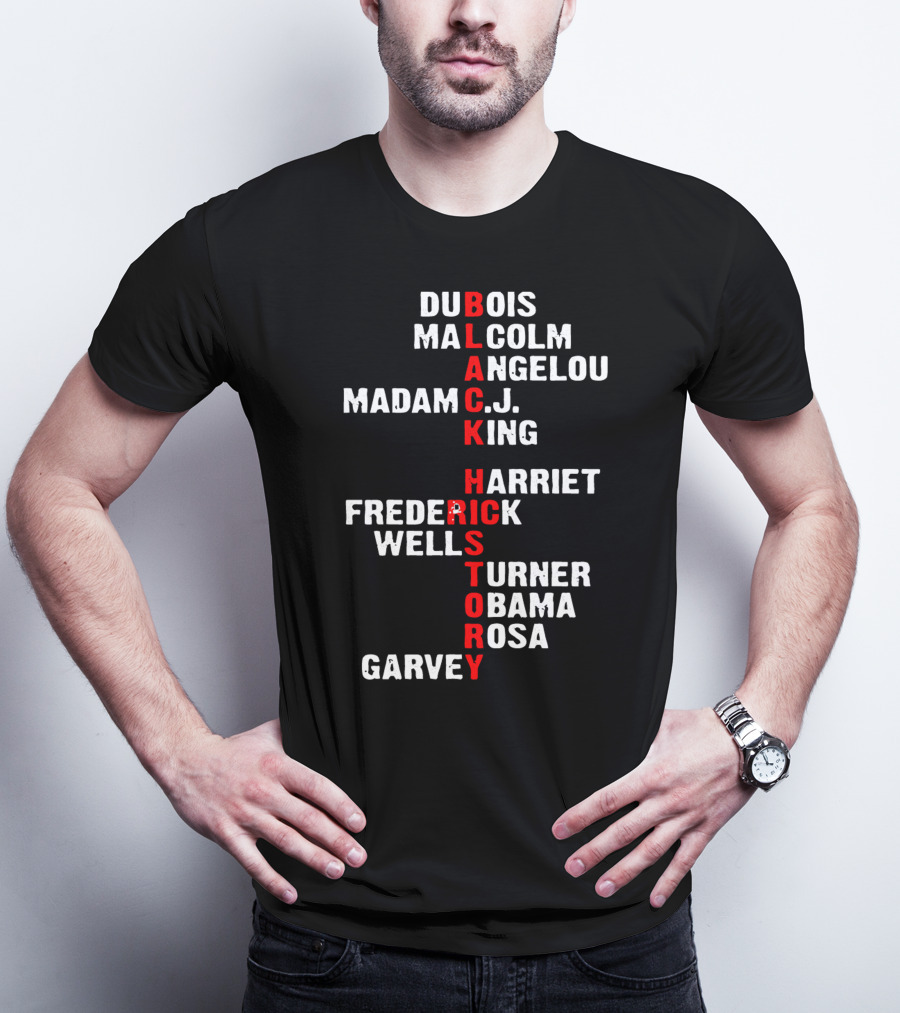 Black History 365 Du Bois Malcolm Angelou Madam C.J. King Harriet Frederick Wells Turner Obama Rosa Garvey T-Shirt