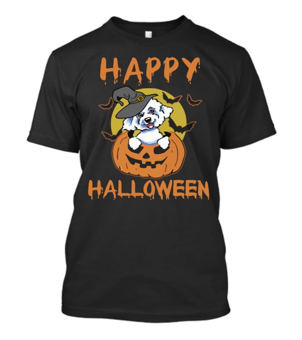 Happy Halloween Bichon Frise Pumpkin Witch Hat T-Shirt