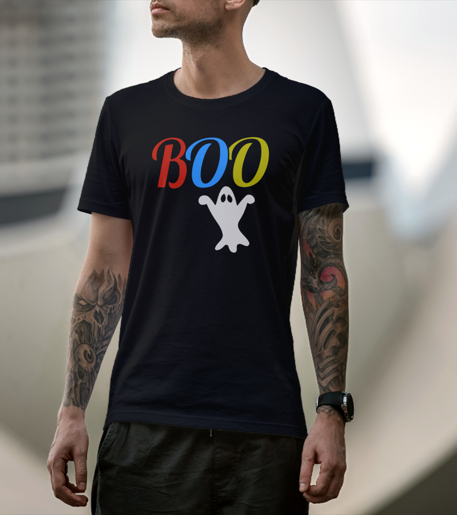 BOO Ghost Multicolor Halloween Spooky T-Shirt