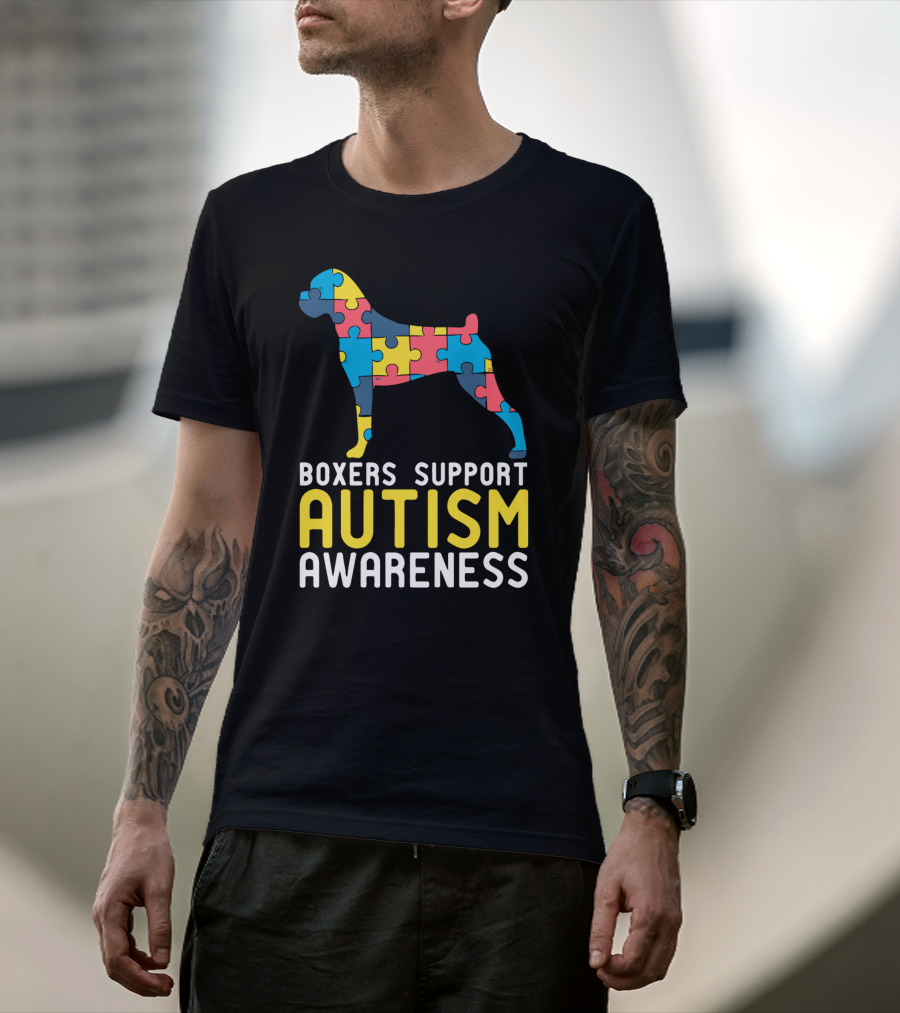 Boxers Support Autism Awareness Puzzle Dog T-Shirt