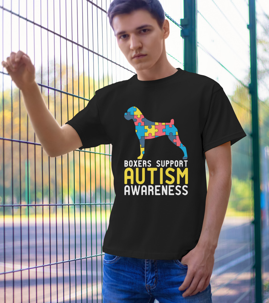 Boxers Support Autism Awareness Puzzle Dog T-Shirt