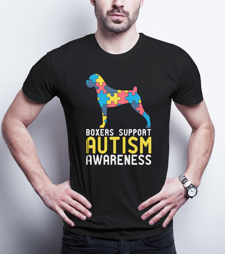 Boxers Support Autism Awareness Puzzle Dog T-Shirt