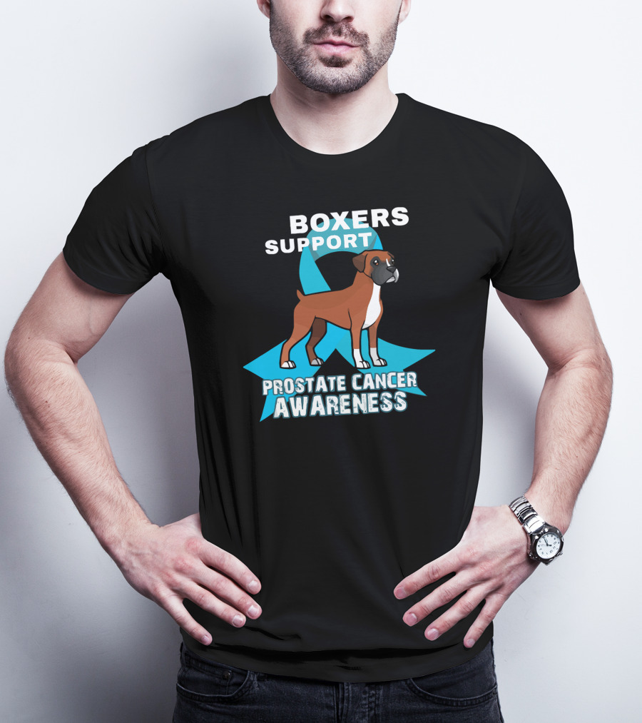 Boxers Support Prostate Cancer Awareness Ribbon Dog T-Shirt