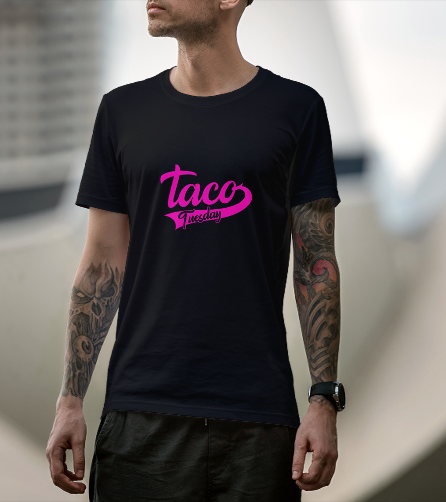 Taco Tuesday Pink Text Logo Bold Script T-Shirt