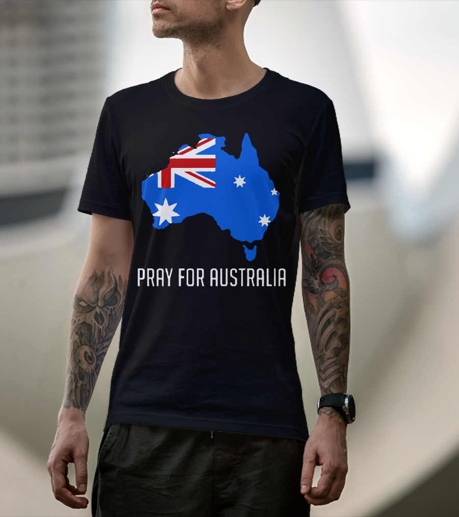 Pray For Australia Forest Fires Australia Map Flag Stars T-Shirt