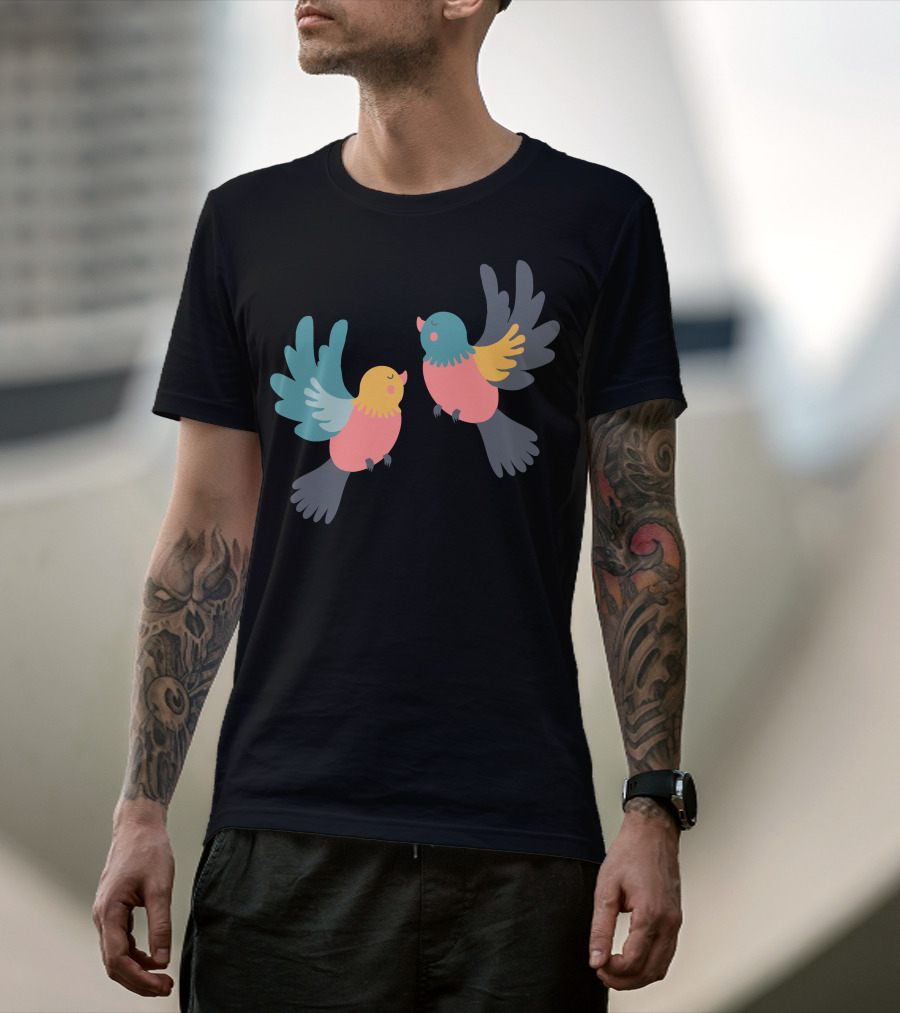 Pretty Birds Vibrant Colorful Avian Pair T-Shirt