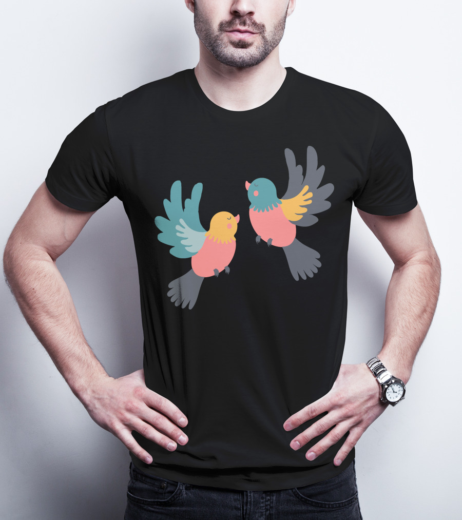 Pretty Birds Vibrant Colorful Avian Pair T-Shirt