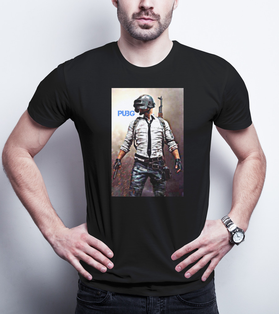 PUBG Battlegrounds Helmet Character With Gun And Tie T-Shirt