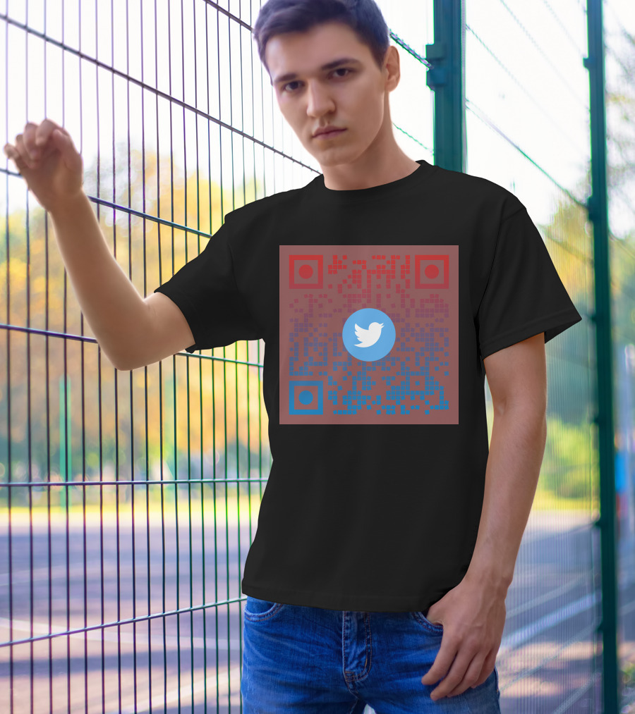 Twitter QR Code Red Blue Squares T-Shirt