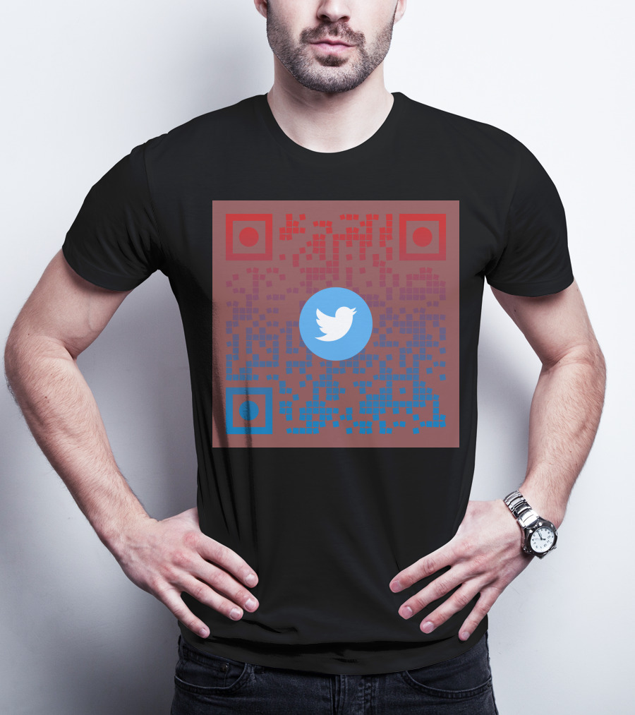 Twitter QR Code Red Blue Squares T-Shirt