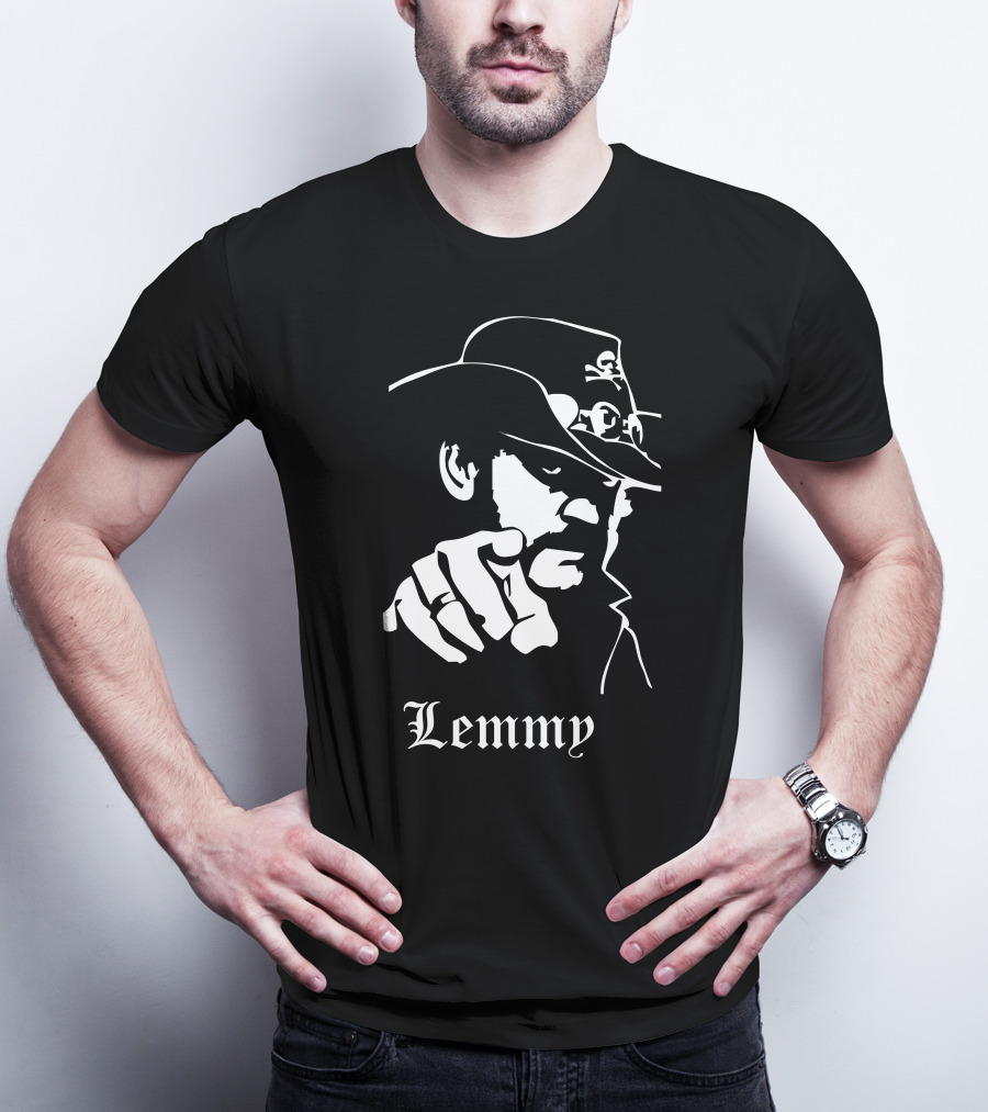 Lemmy Kilmister Memorial Tribute Iconic Figure With Hat And Crossbones T-Shirt