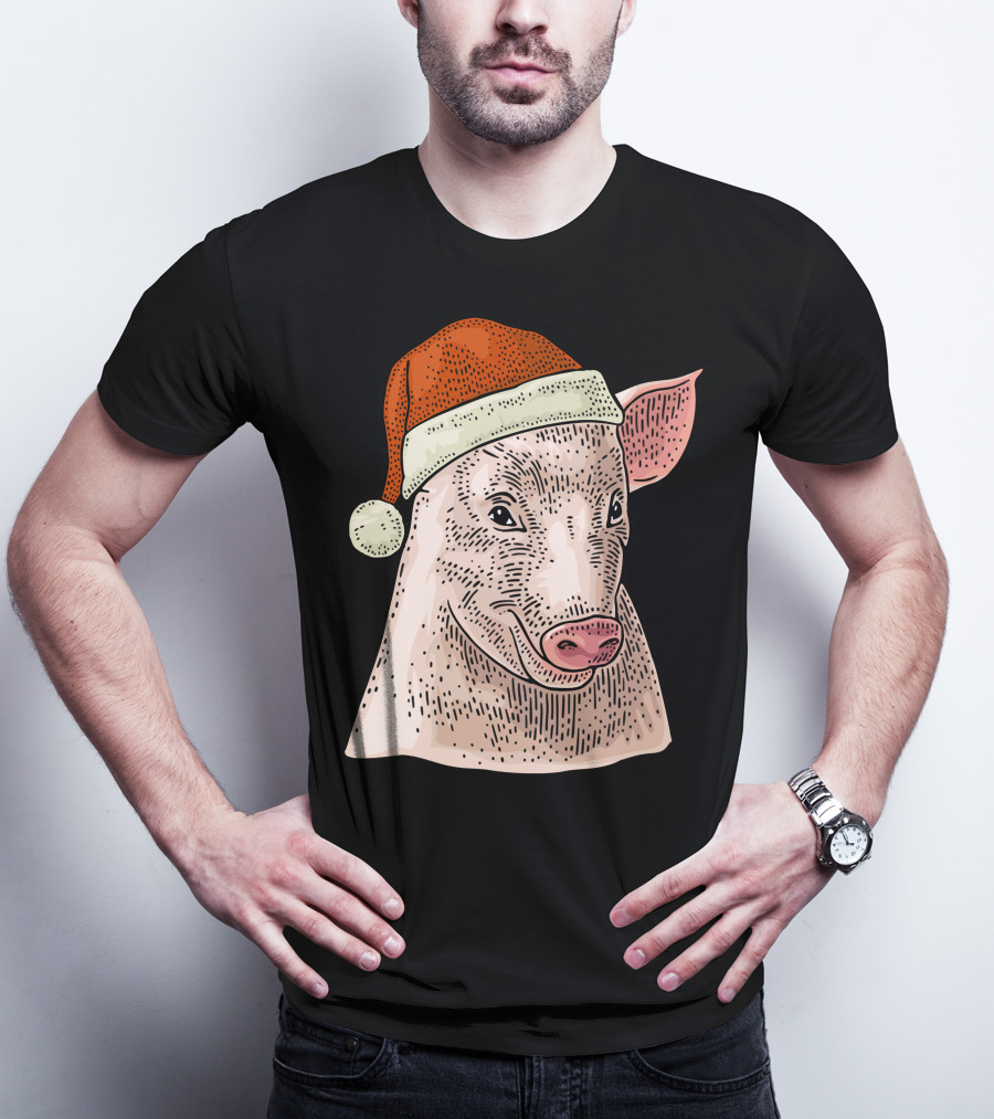 Pig In Santa Claus Cap Christmas T-Shirt