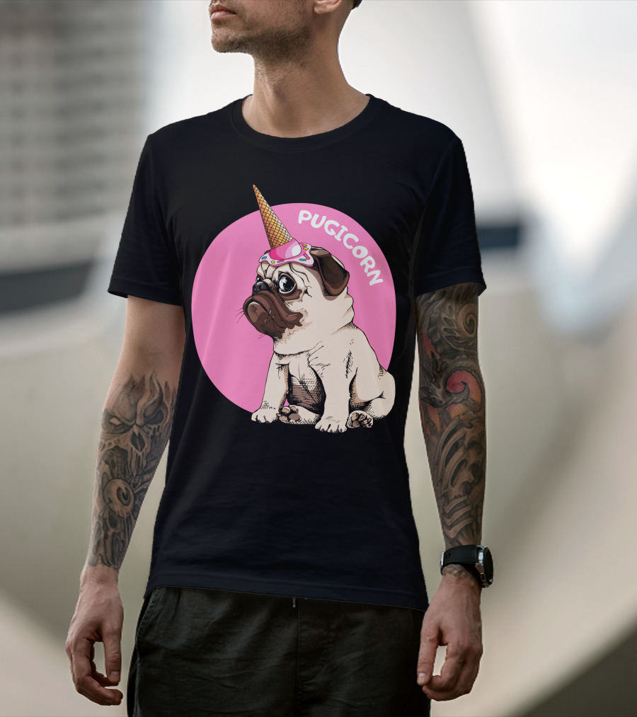 Pugicorn Ice Cream Cone Hat Cute Pug T-Shirt