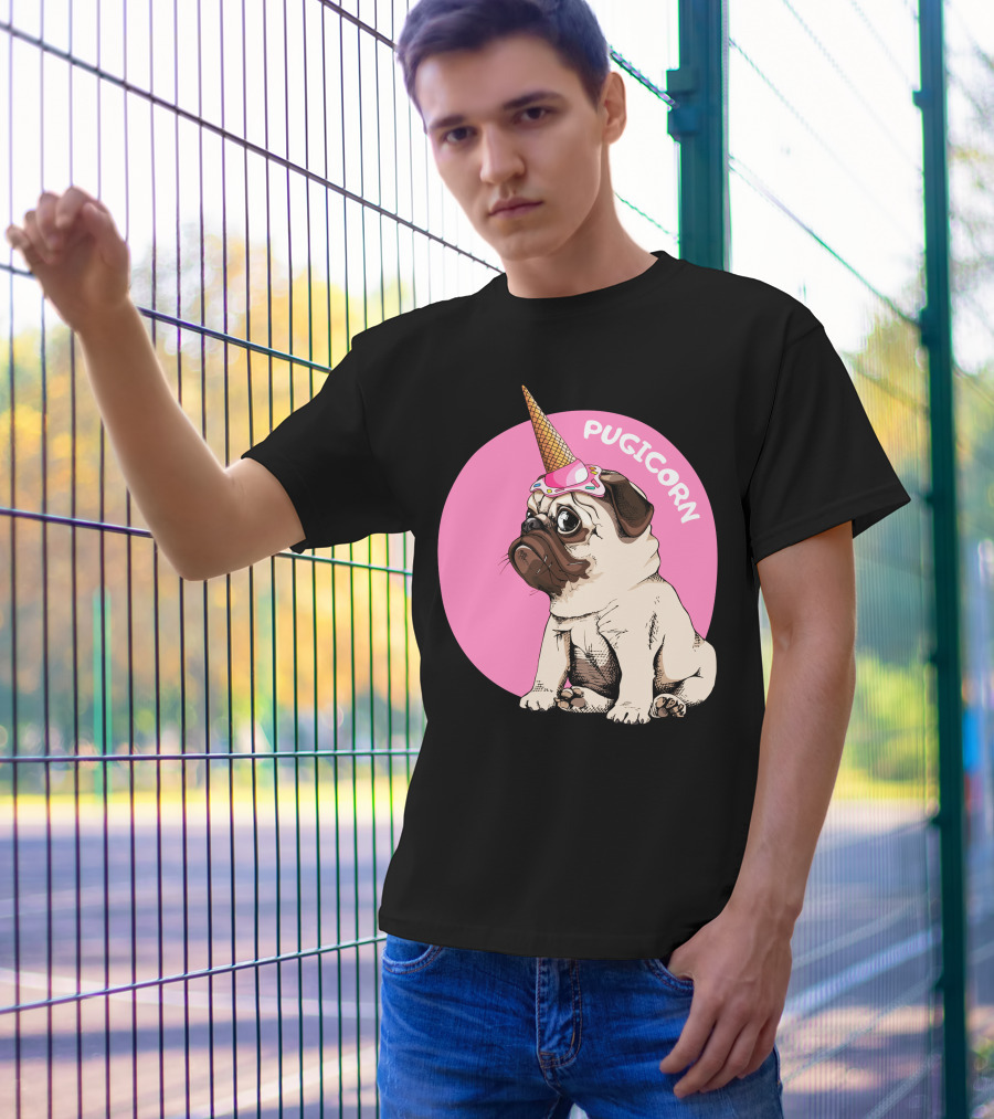 Pugicorn Ice Cream Cone Hat Cute Pug T-Shirt