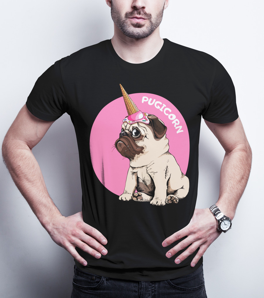 Pugicorn Ice Cream Cone Hat Cute Pug T-Shirt