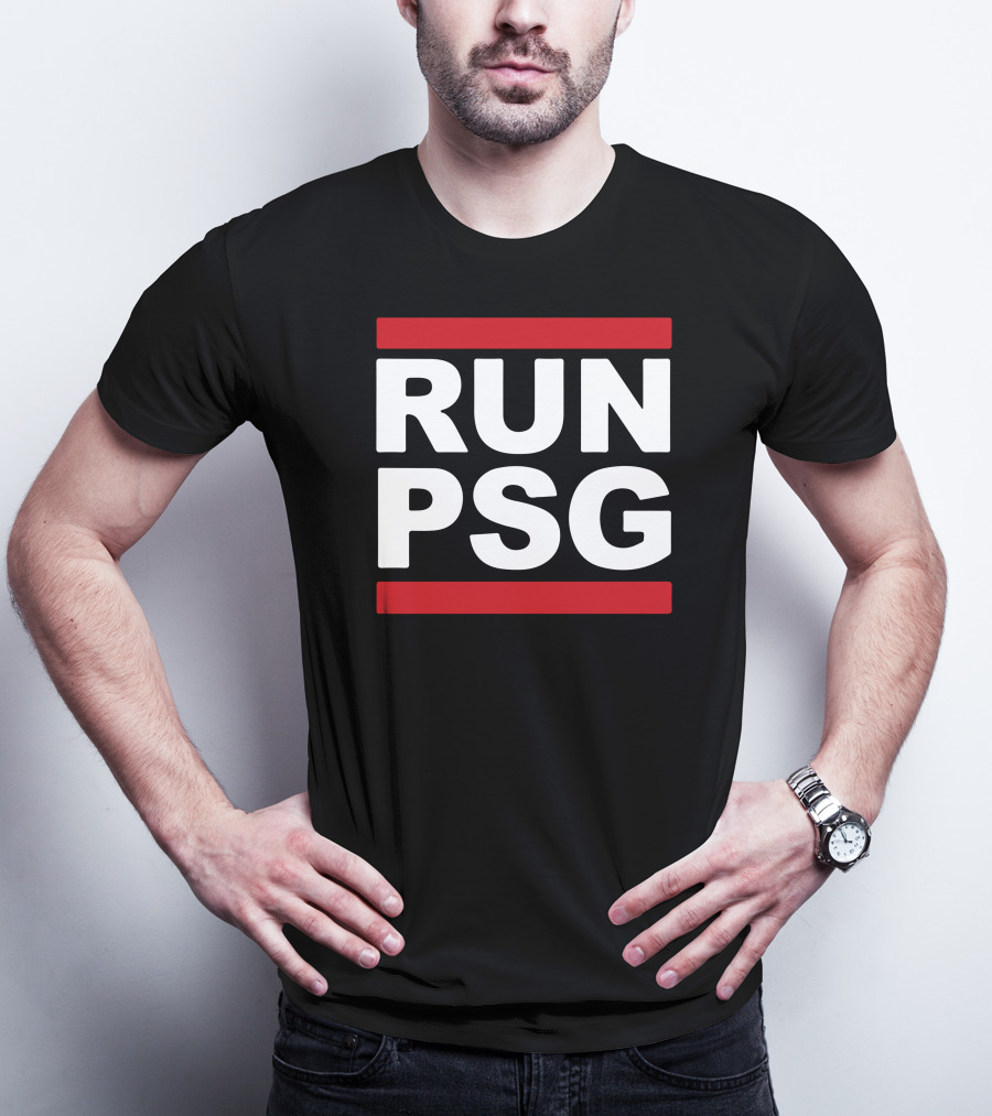 Run PSG Paris St Germain Fotbal Black Red Letters T-Shirt