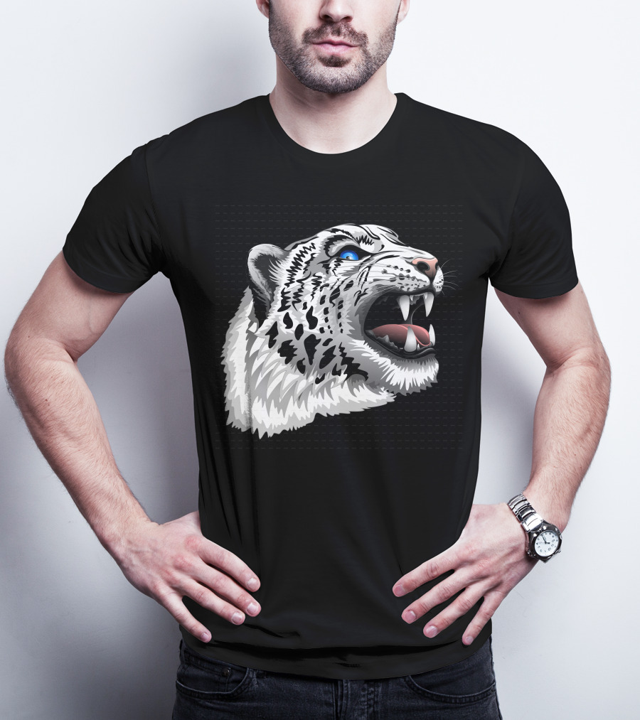 Snow Leopard Fierce Roaring Head T-Shirt