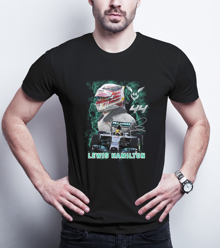 Lewis Hamilton 44 Mercedes Formula One Racing Helmet And Car Collaboration T-Shirt